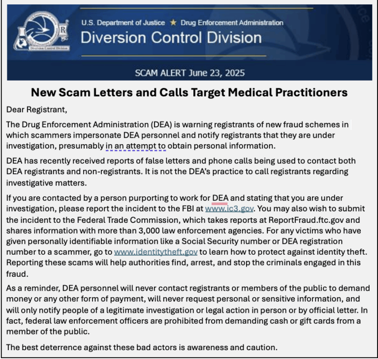 ALERT: DEA Scam - North Carolina Medical Society
